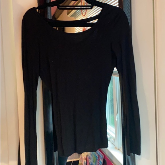 Tops | Sheer Fitted Black Top With Open Back | Poshmark